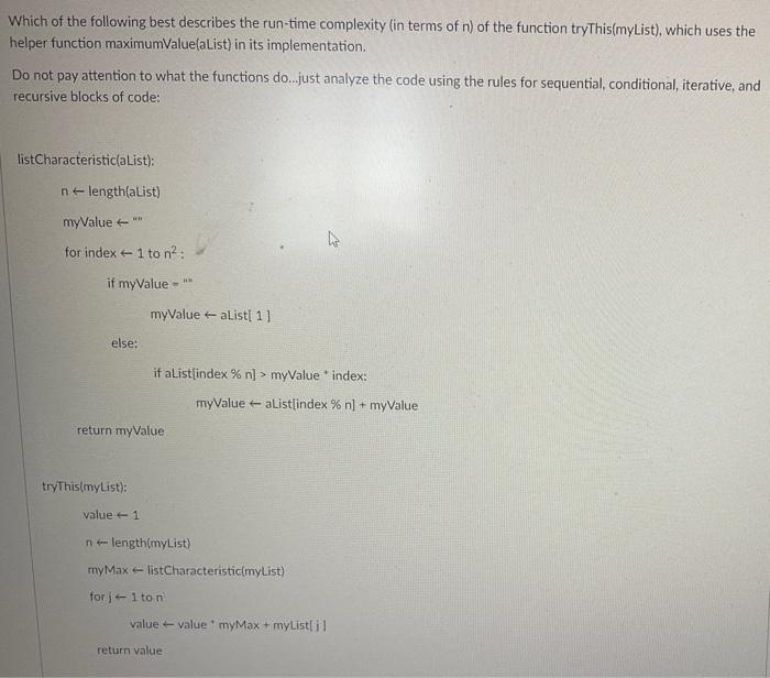 Solved Which of the following best describes the run-time | Chegg.com
