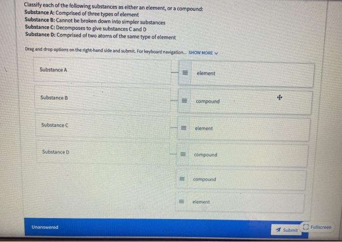 Solved Classify each of the following substances as either | Chegg.com
