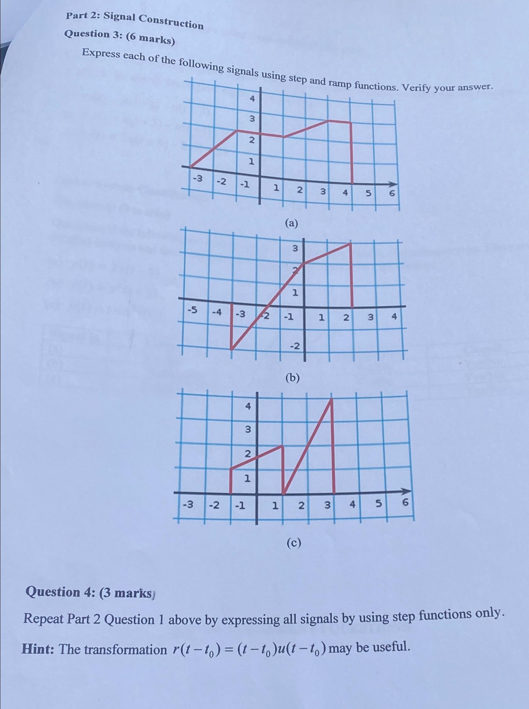 Solved Part 2: Signal ConstructionQuestion 3: (6 | Chegg.com Solved Part 2: Signal ConstructionQuestion 3: (6 | Chegg.com