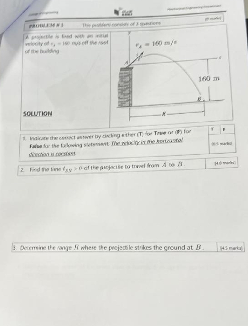 Solved tinstA projectile is fired why an inmial velocity of | Chegg.com