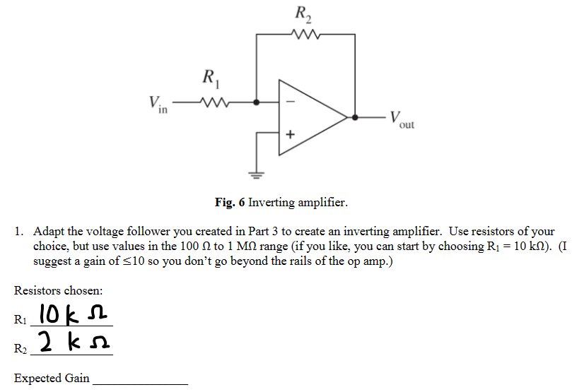 Fig. 6 ﻿Inverting amplifier.Adapt the voltage | Chegg.com