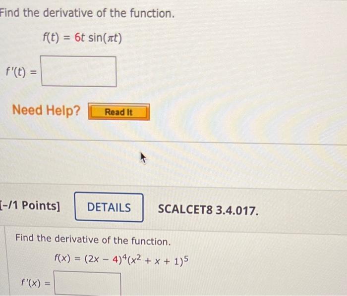 Solved Find The Derivative Of The Function F T 6t