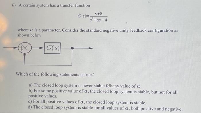 Solved 6) A certain system has a transfer function G(s)=- | Chegg.com