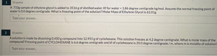Solved 10 points A 710g sample of ethylene glycol is added | Chegg.com