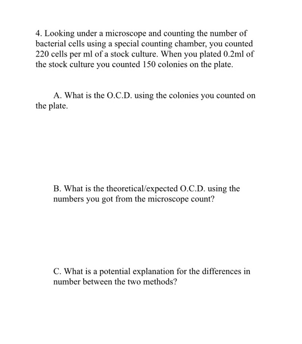 Solved 4. Looking under a microscope and counting the number | Chegg.com