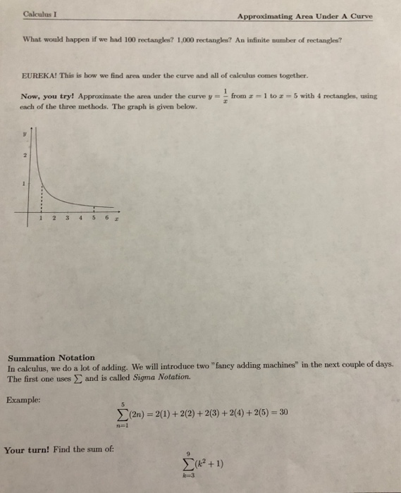 Solved Calculus I Approximating Area Under A Curve What | Chegg.com