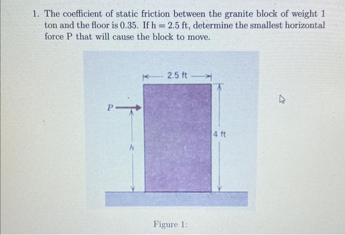 Solved 1. The coefficient of static friction between the | Chegg.com