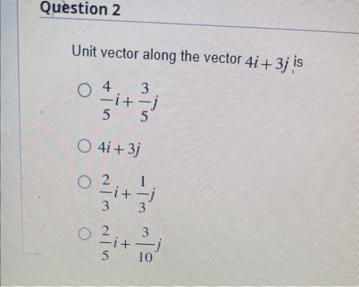 Solved Unit vector along the vector 4i+3j is | Chegg.com