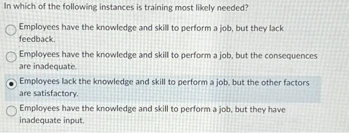Solved In which of the following instances is training most | Chegg.com