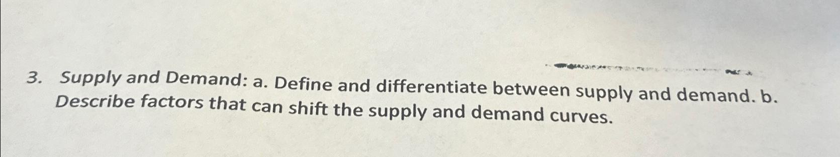 Solved Supply and Demand: a. ﻿Define and differentiate | Chegg.com