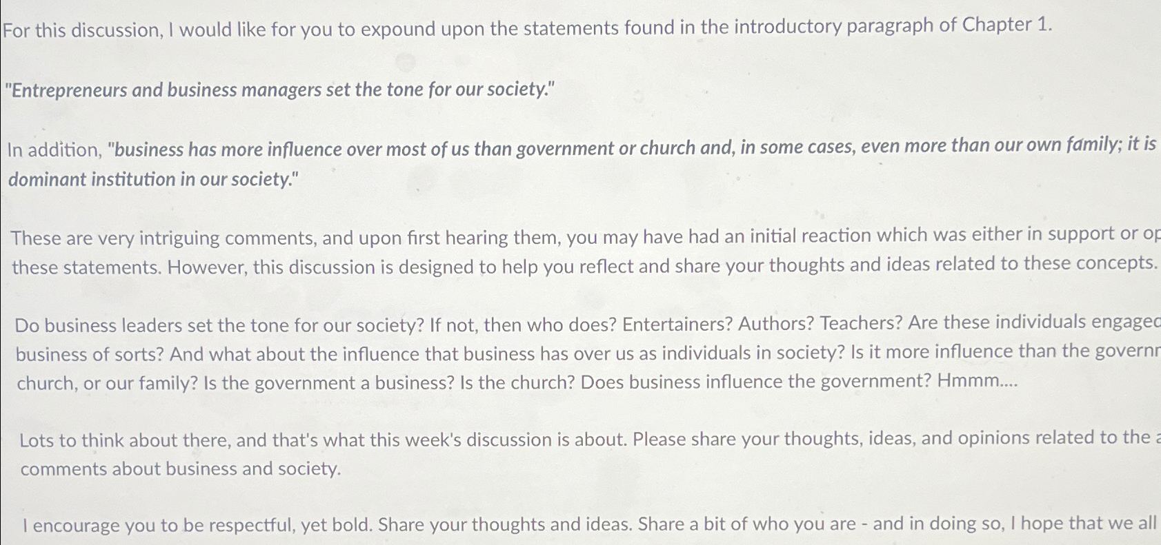 Solved For this discussion, I would like for you to expound | Chegg.com