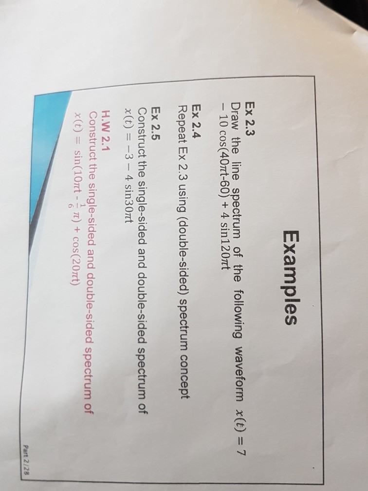 Solved Examples Ex 2.3 Draw the line spectrum of the | Chegg.com