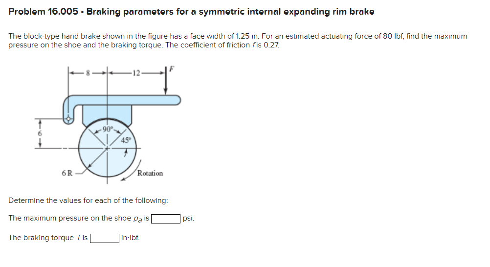Solved Problem 16.005 - ﻿Braking parameters for a symmetric | Chegg.com