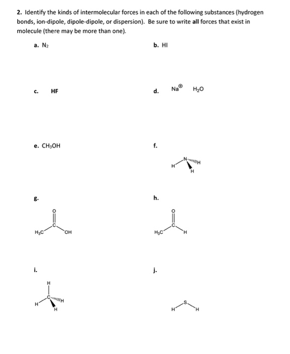 Solved 2. Identify the kinds of intermolecular forces in | Chegg.com
