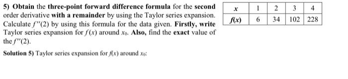 Solved . 1 6 2 3 4 34 102 228 f(x) 5) Obtain the three-point | Chegg.com