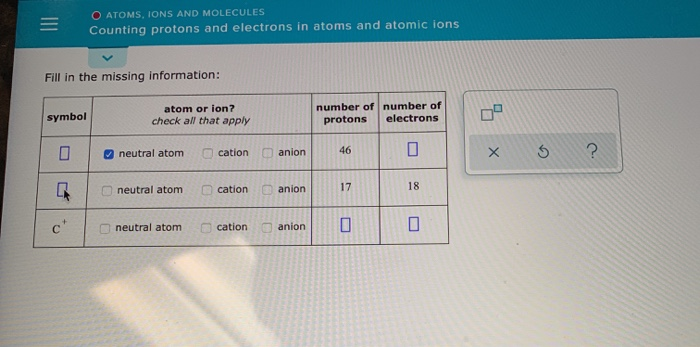 Solved O ATOMS, IONS AND MOLECULES Counting protons and | Chegg.com