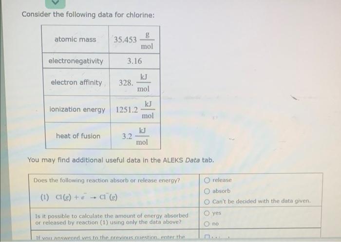 Solved Consider the following data for chlorine: atomic mass | Chegg.com