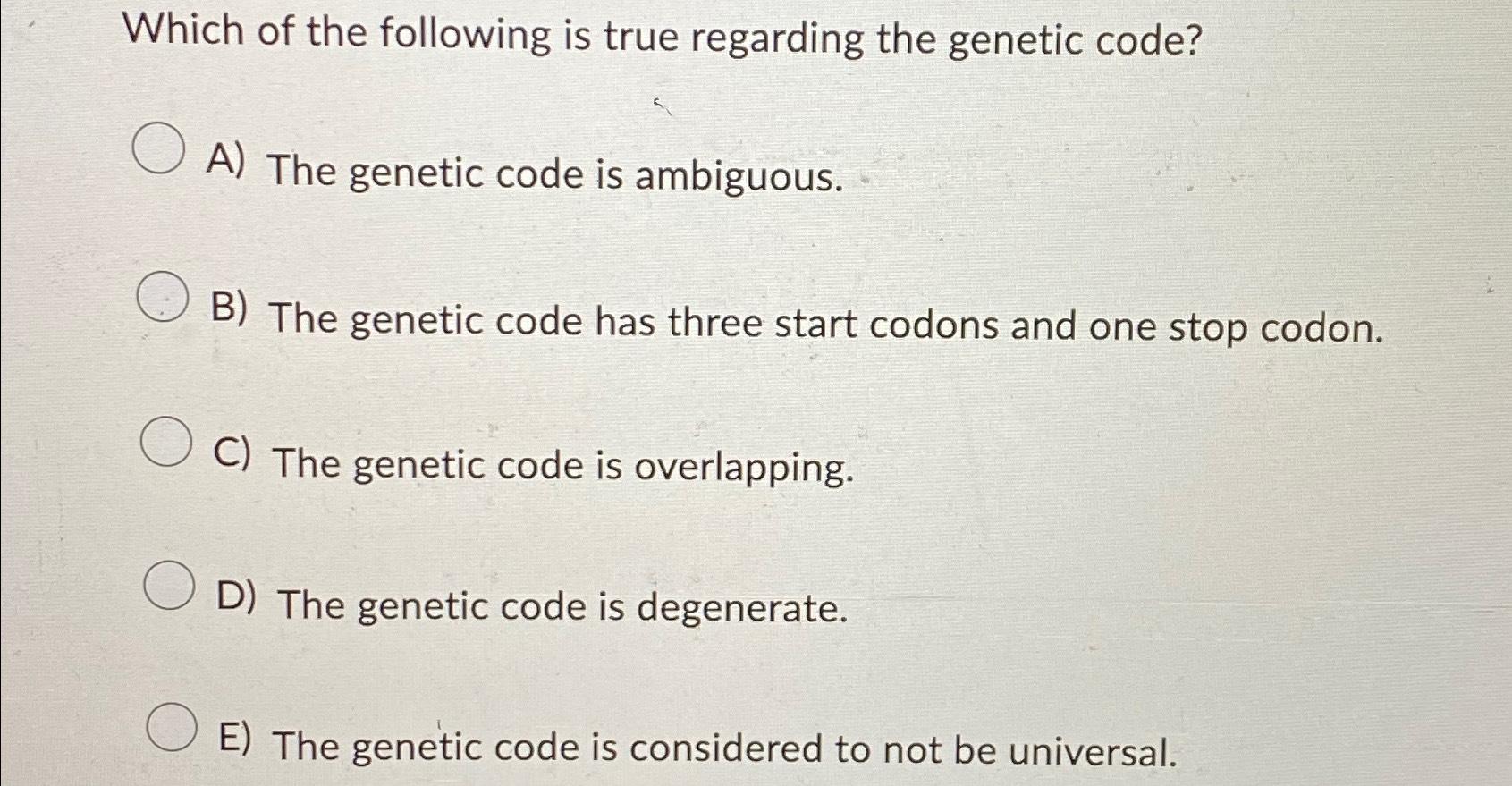 Solved Which of the following is true regarding the genetic | Chegg.com