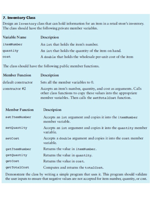 Solved 7. Inventory Class Design an Inventory class that can | Chegg.com