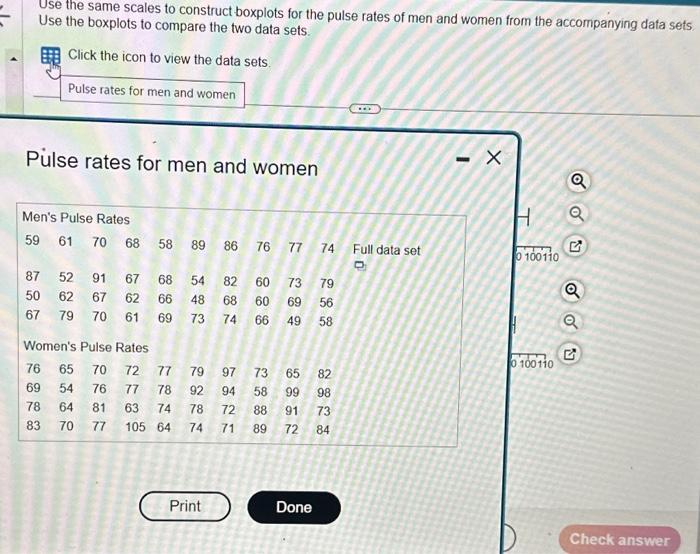 Solved Use the same scales to construct boxplots for the | Chegg.com