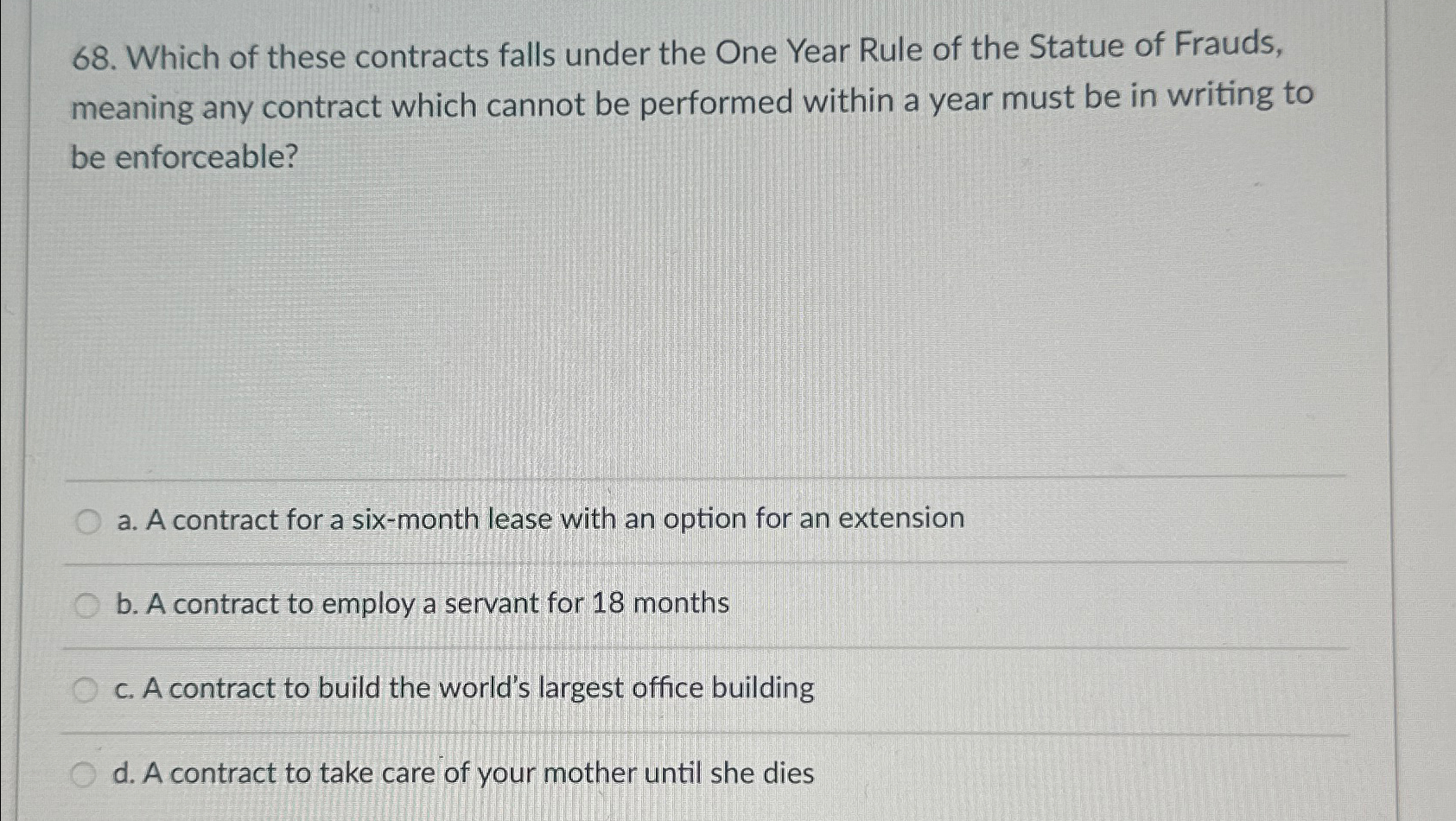 Solved Which of these contracts falls under the One Year | Chegg.com