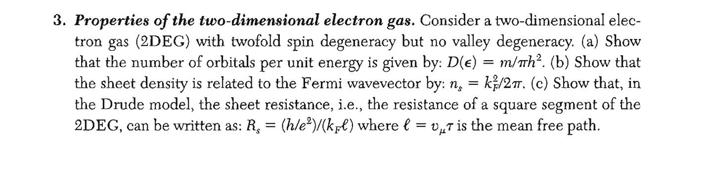 Solved 3. Properties of the two-dimensional electron gas. | Chegg.com