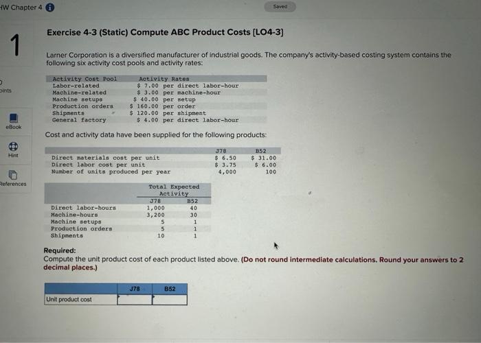 Solved Exercise 4-3 (Static) Compute ABC Product Costs | Chegg.com