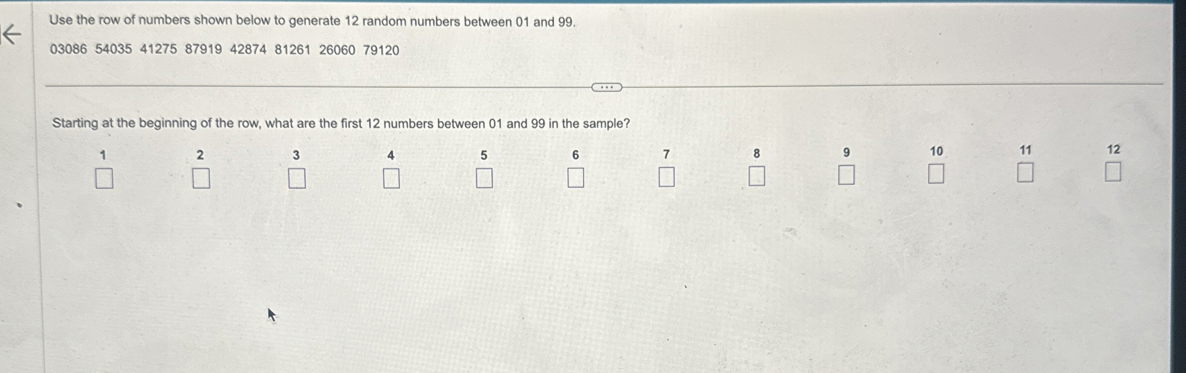 Solved by an EXPERT Use the row of numbers shown below to generate 12 | Chegg.com