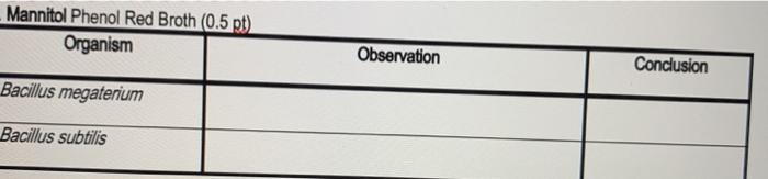 Solved Phenol Red Broth-Mannitol Bs BM LOT 191 りえ 2018-03 w | Chegg.com