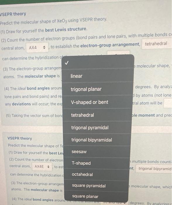 Solved SEPR theory redict the molecular shape of XeO3 using | Chegg.com
