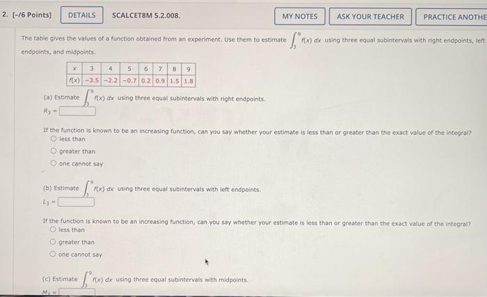 Solved 2. (-/6 Points] DETAILS SCALCET8M 5.2.008. MY NOTES | Chegg.com
