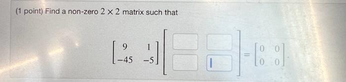Solved (1 point) Find a non-zero 2 x 2 matrix such that 9 1 | Chegg.com