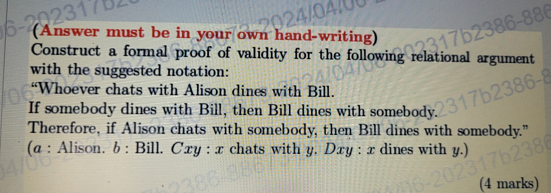 Solved Construct a formal proof of validity for the | Chegg.com