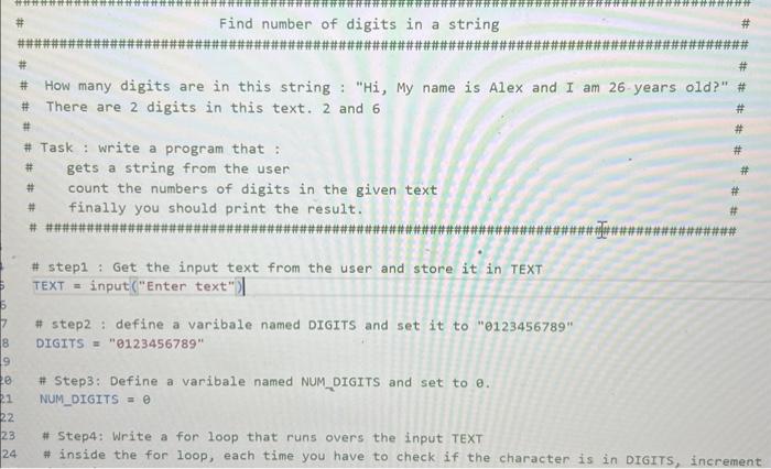 Solved \# Find number of digits in a string | Chegg.com