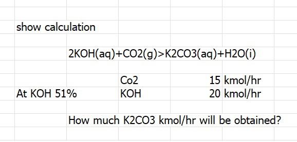 Solved show calculation 2KOH(aq)+CO2(g)>K2CO3(aq)+H20(i) Co2 | Chegg.com