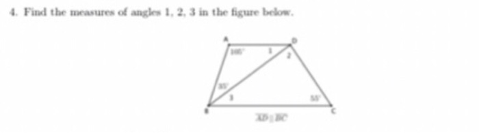 Solved 4. Find the measures of angles 1, 2, 3 in the figure | Chegg.com