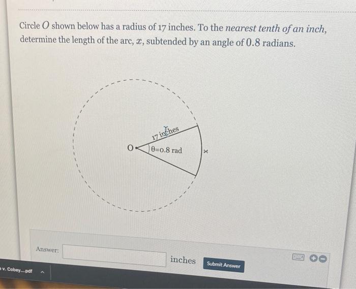 Solved Circle O shown below has a radius of 17 inches. To | Chegg.com