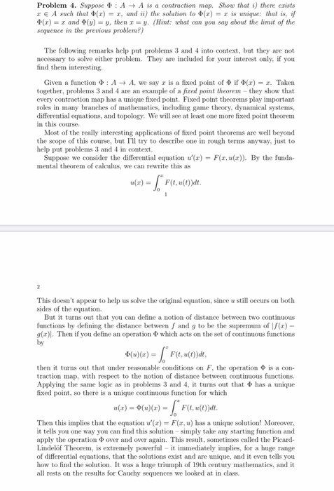Solved Problem 4. Suppose : A A is a contraction map. Show | Chegg.com