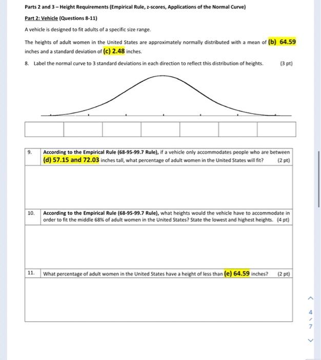 Parts 2 and 3 - Height Requirements (Empirical Rule, | Chegg.com