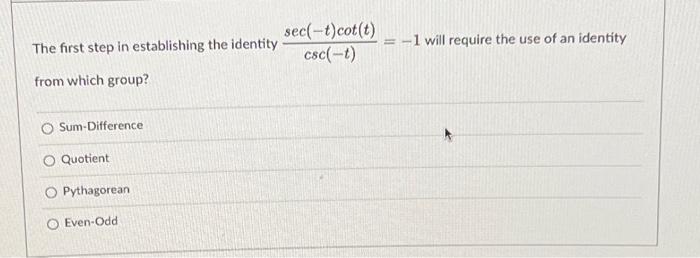 Solved The first step in establishing the identity | Chegg.com