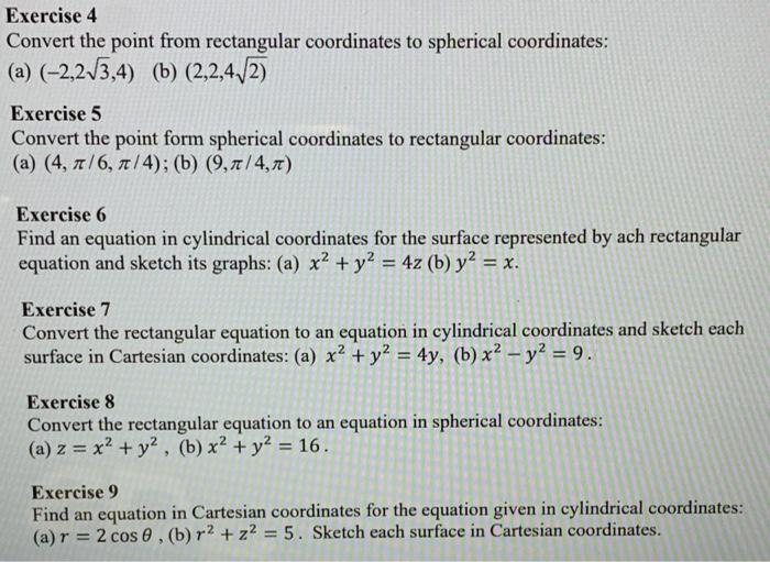 Solved Exercise 4 Convert the point from rectangular | Chegg.com