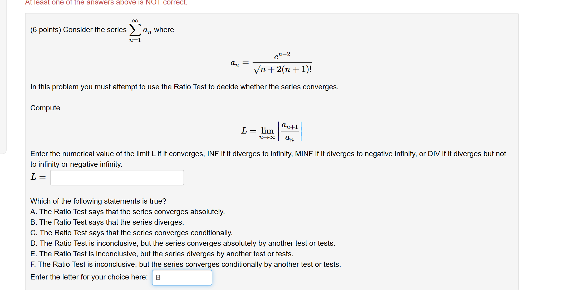 Solved (6 ﻿points) ﻿Consider the series ∑n=1\infty an | Chegg.com