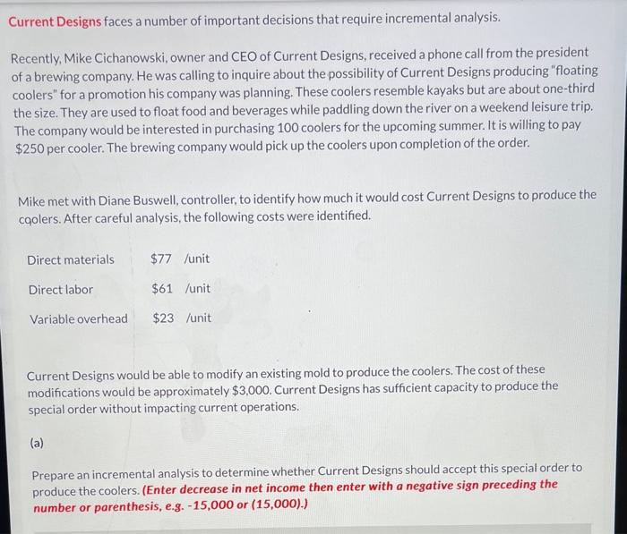 Solved Current Designs faces a number of important decisions | Chegg.com