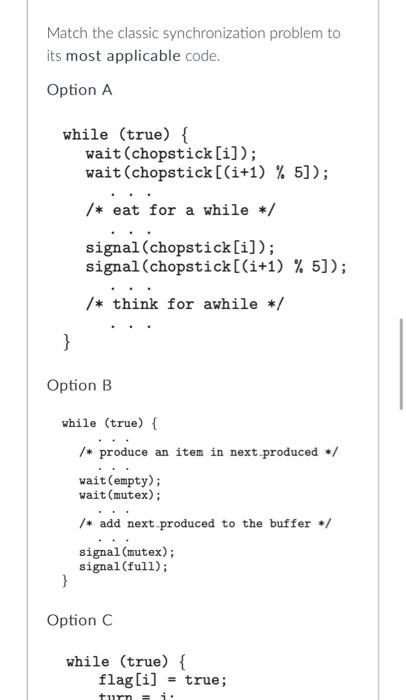 Solved Match the classic synchronization problem to its most | Chegg.com