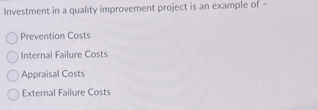 Solved Investment in a quality improvement project is an | Chegg.com