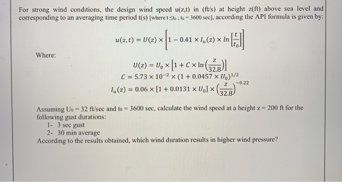Solved For strong wind conditions, the design wind speed | Chegg.com