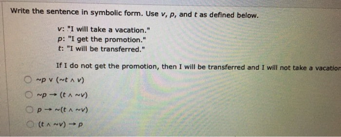 Solved Write the sentence in symbolic form. Use v, P, and t | Chegg.com