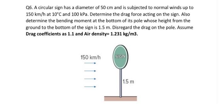 Q6. A circular sign has a diameter of 50 cm and is | Chegg.com