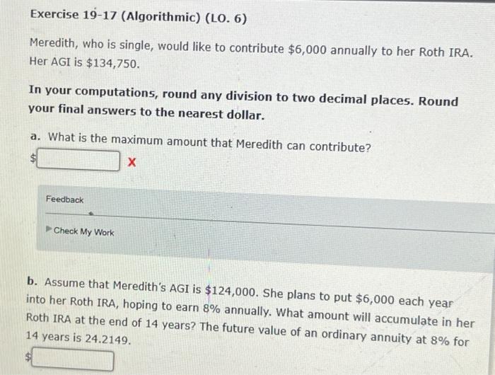 Solved Meredith, who is single, would like to contribute | Chegg.com