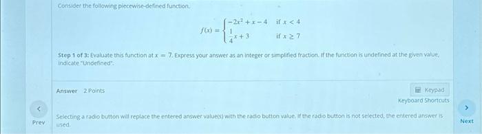 Solved Prev Consider the following piecewise-defined | Chegg.com